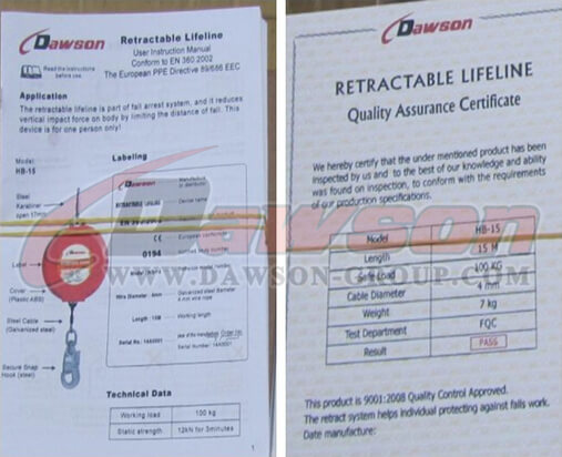 Galvanized Wire Safety Self Retractable Lifeline - China Manufacturer ...